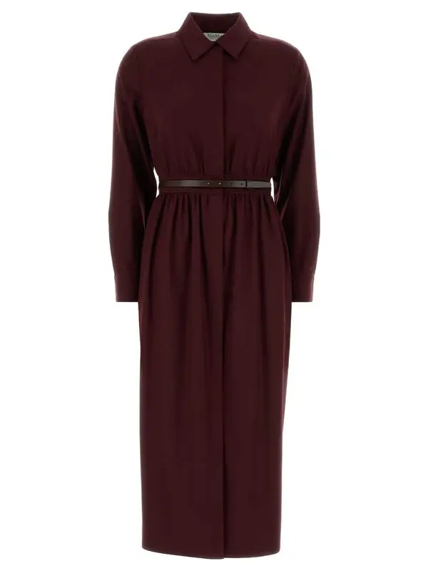 Max Mara Burgundy Stretch Wool Dalmata Shirt Dress - Red