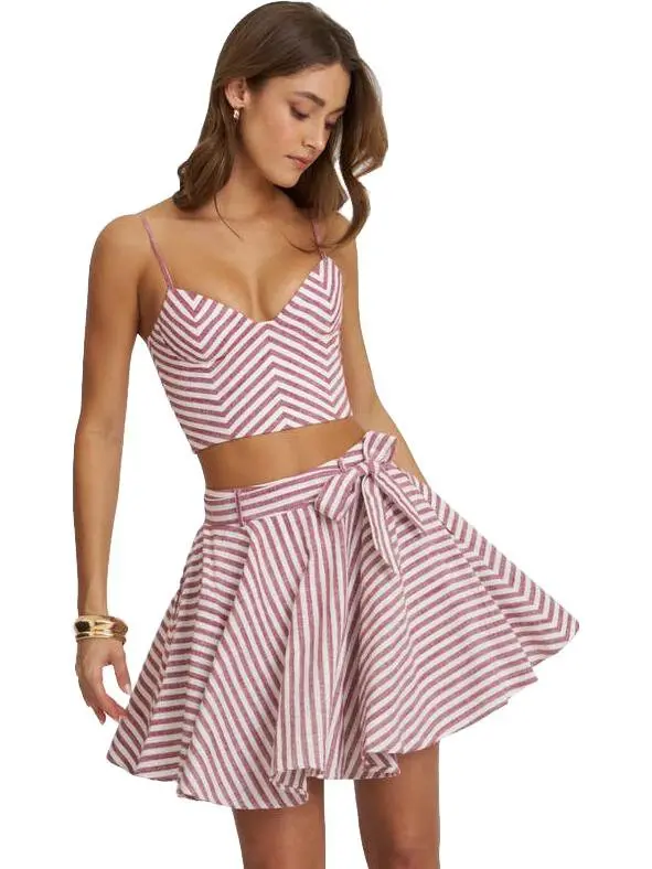 MISS CIRCLE NEW YORK Xola Chevron Striped Linen Cropped Top - Red