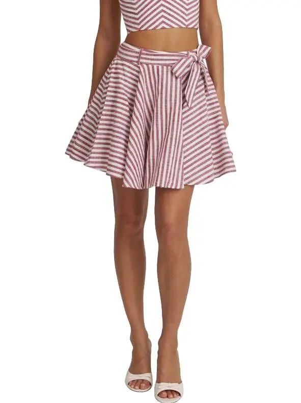 MISS CIRCLE NEW YORK Xolani Striped Linen Mini Skirt - Red