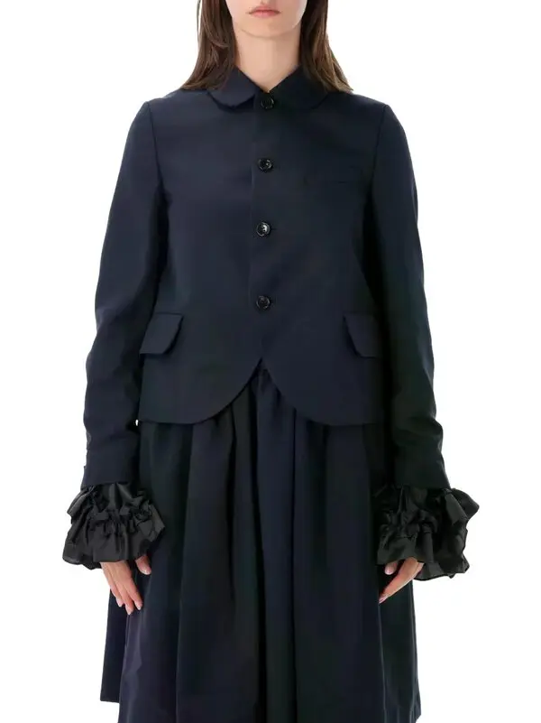Comme Des Garçons Ruffled-cuff Peter Pan-collar Jacket - Blue
