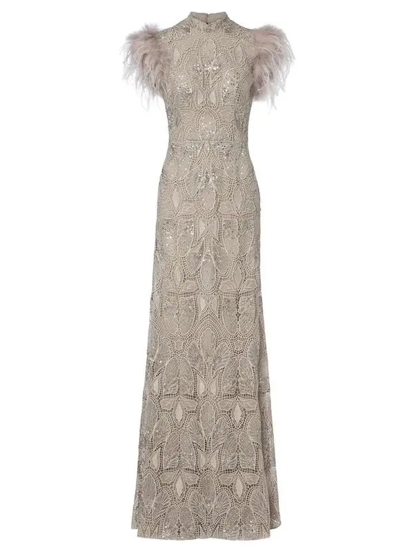 GEORGES HOBEIKA Embellished Guipure Lace Gown - Grey