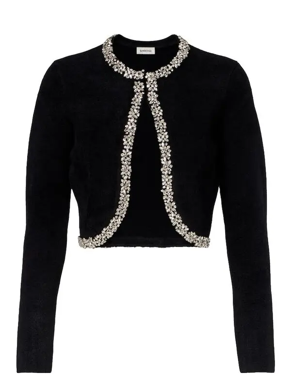 Simkhai Embellished Cropped Cardigan - Black