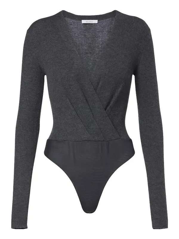 Max Mara Draped Ribbed-knit Cashmere Bodysuit - Dark Grey