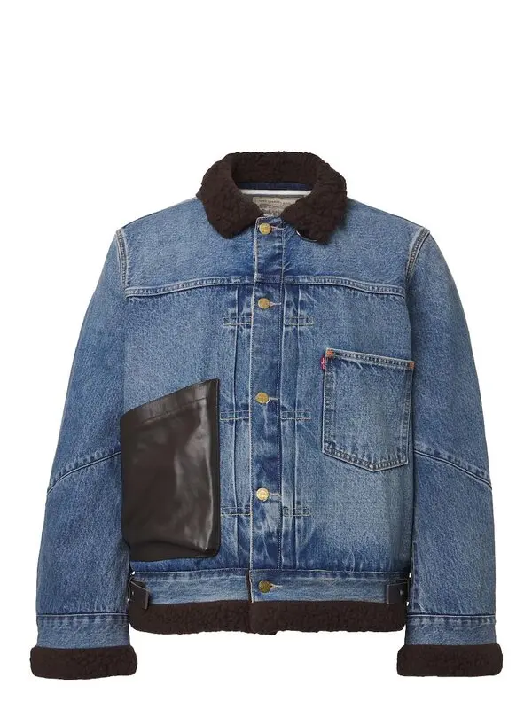 Sacai Leather-trimmed Denim Jacket - Blue