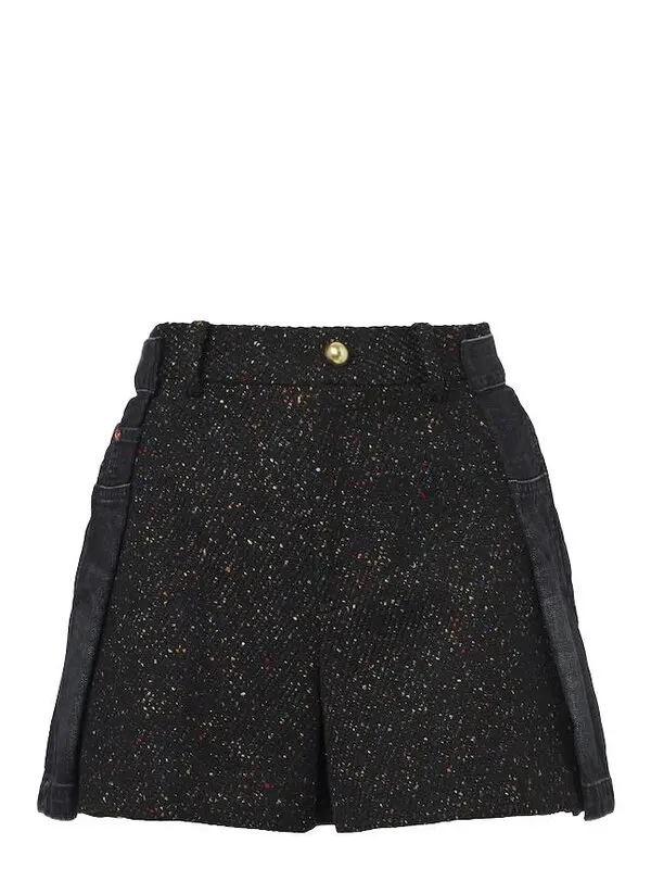 Sacai Wool, Cotton, Silk, And Denim Shorts - Black
