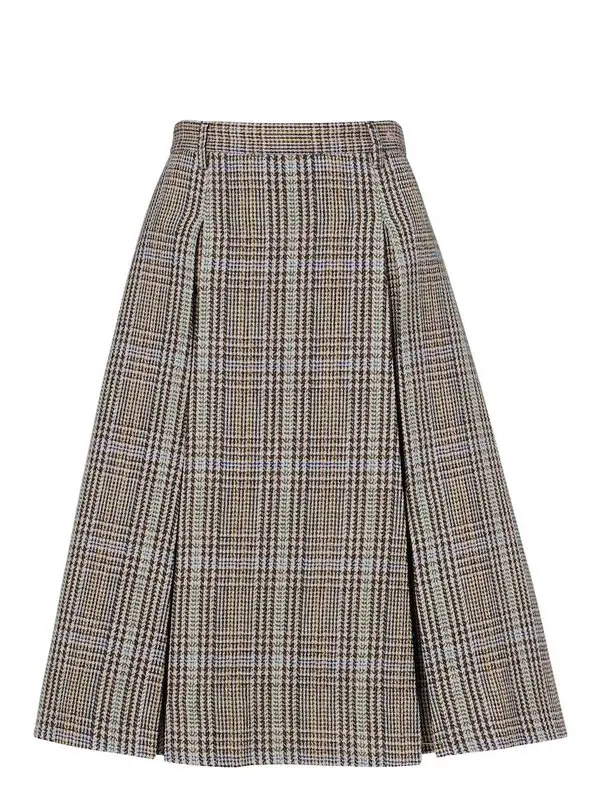 Acne Studios Checked Pleated Wool Midi Skirt - Brown