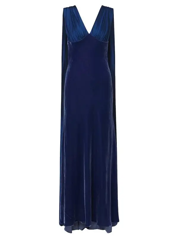 Simkhai Mariselle Caped Velvet Gown - Blue
