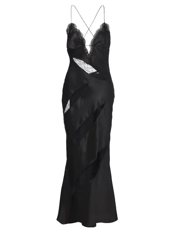 Roberto Cavalli Lace-trimmed Silk Satin Slip Dress - Black