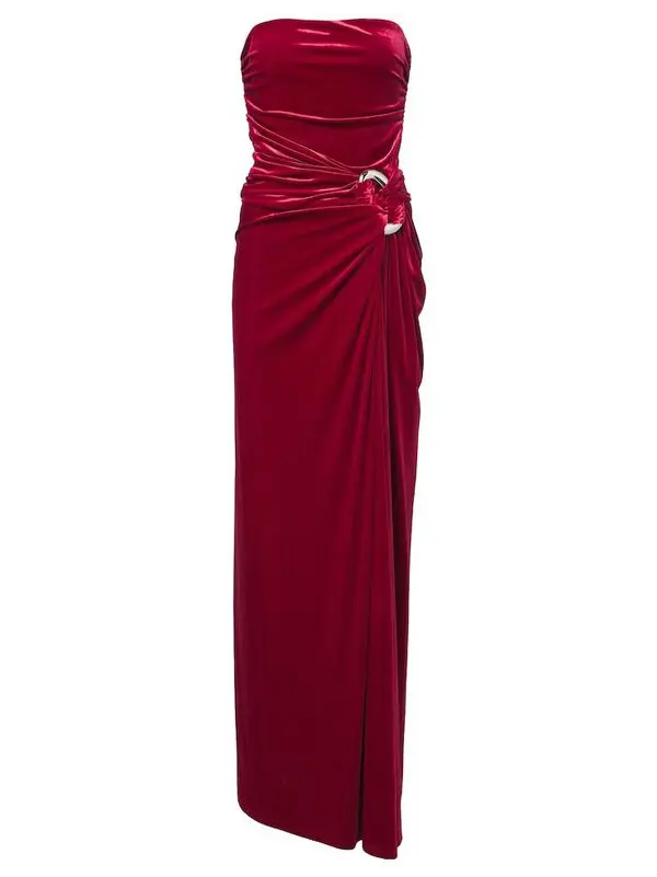 Simkhai Emma Gathe Velvet Bustier Gown - Red