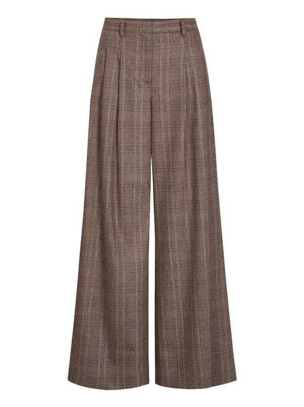 TWP Avery Plaid Wool-blend Pants - Brown Multi