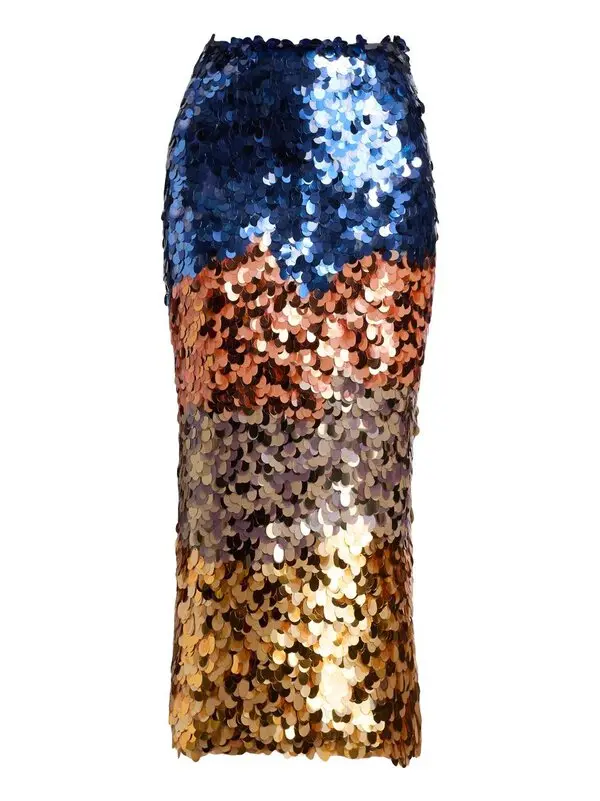 Ulla Johnson Matilde Colorblocked Paillettes Pencil Skirt - Moontide