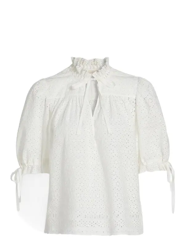 Ulla Johnson Aloutte Eyelet Cotton Top - Pristine