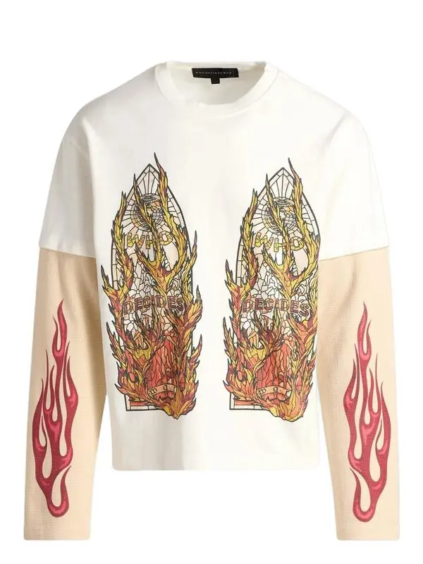 WHO DECIDES WAR Flame Glass Layered Long-sleeve Jersey T-shirt - Cloud Multi