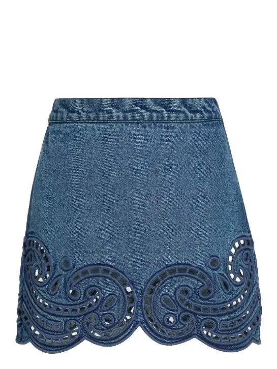 Ulla Johnson The Cadiz Eyelet Cotton Denim A-line Miniskirt - River
