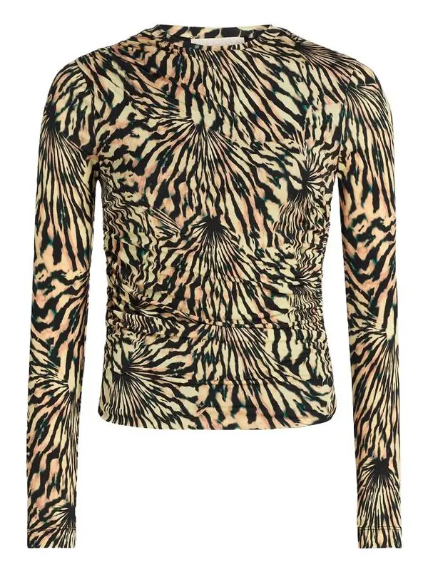 Ulla Johnson Nova Ruched Tiger-print Long-sleeve Top - Celestite