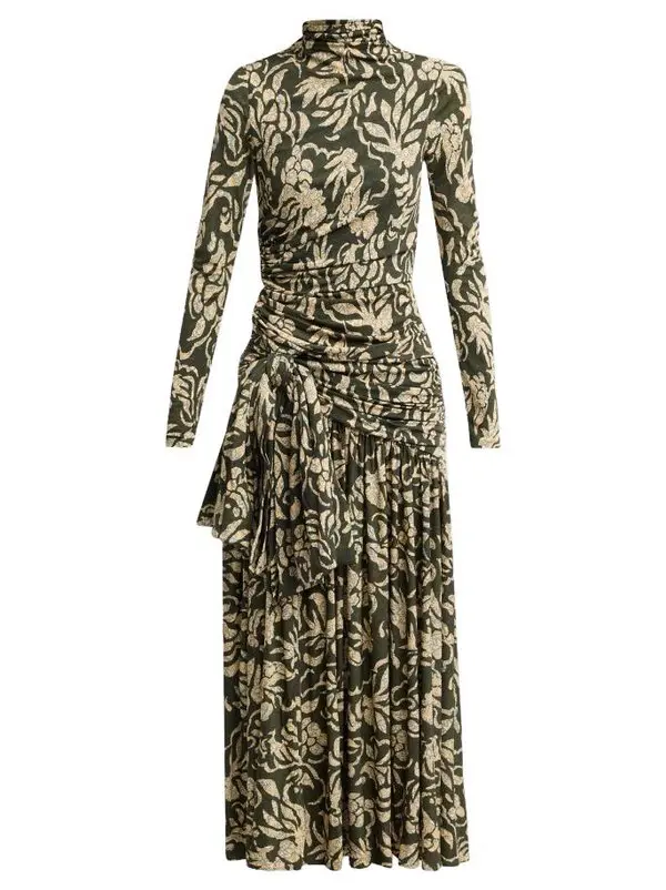 Ulla Johnson Katy Draped Jersey Maxi Dress - Khaki Floral