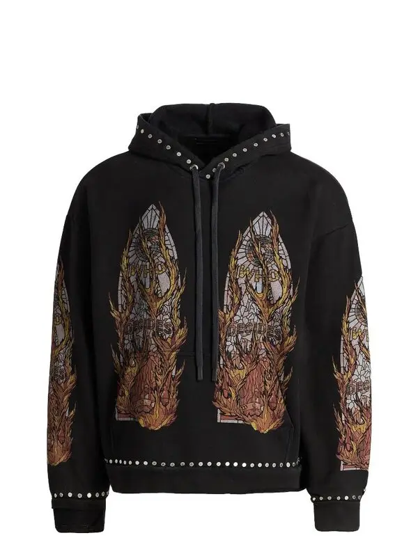 WHO DECIDES WAR Stained-glass Studded Cotton Hoodie - Coal