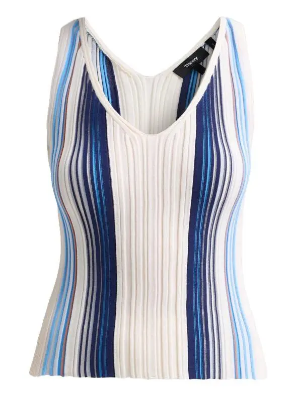 Theory Textured Striped Scoopneck Tank - Ivory Multi