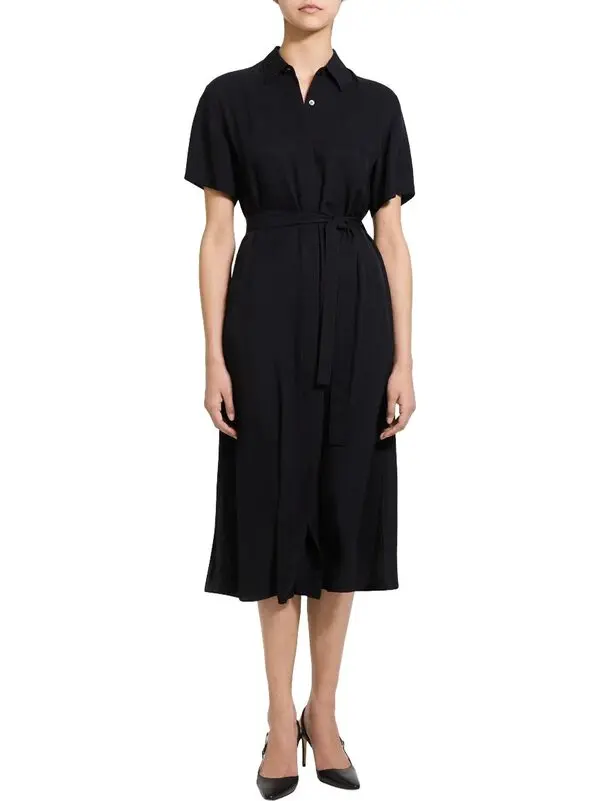 Theory Belted Twill Midi Shirtdress - Black