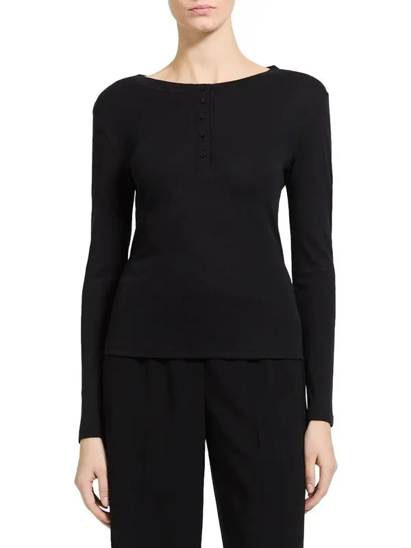 Theory Purl Henley Long-sleeve T-shirt - Black
