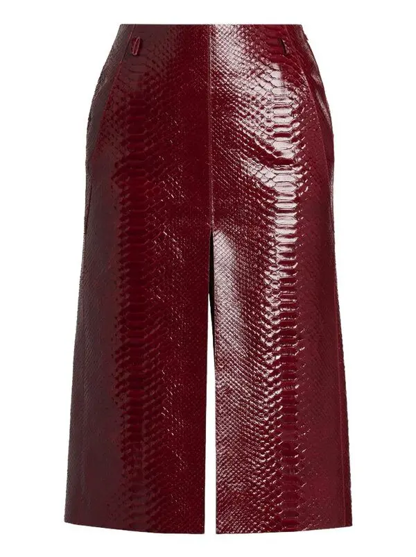 TOM FORD Snake-effect Leather Midi-skirt - Ruby Red