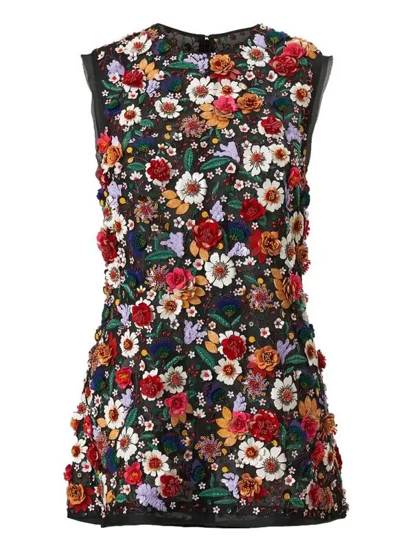 Carolina Herrera 3d Floral Silk Sleeveless Top - Black Multi