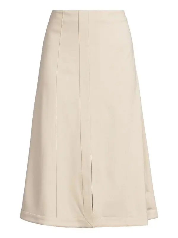 Misook A-line Front-slit Stretch Midi-skirt - Biscotti
