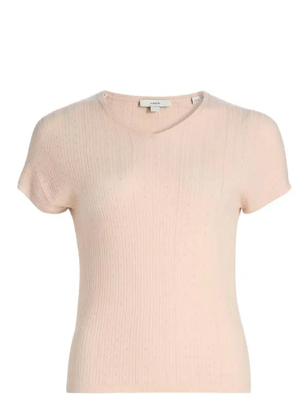 Vince Pointelle Wool T-shirt - Blush Cloud