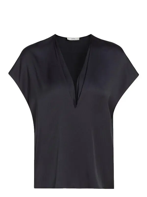 Vince Double V-neck Silk-blend Top - Ink