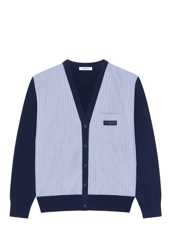 Givenchy Striped Cardigan In Cotton With Gros Grain Detail - Blue
