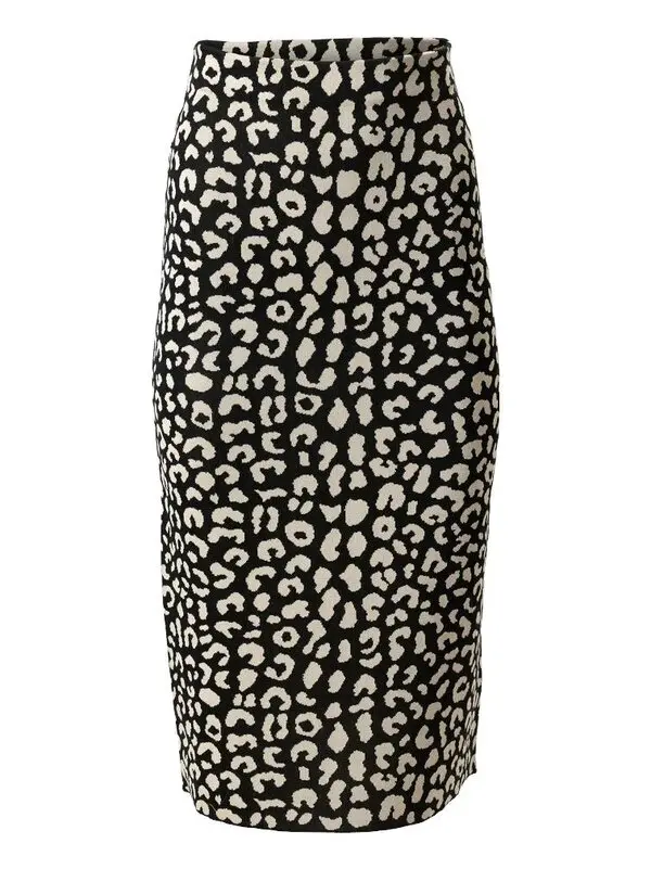 Carolina Herrera Leopard Silk-blend Knee-length Pencil Skirt - Black Multi