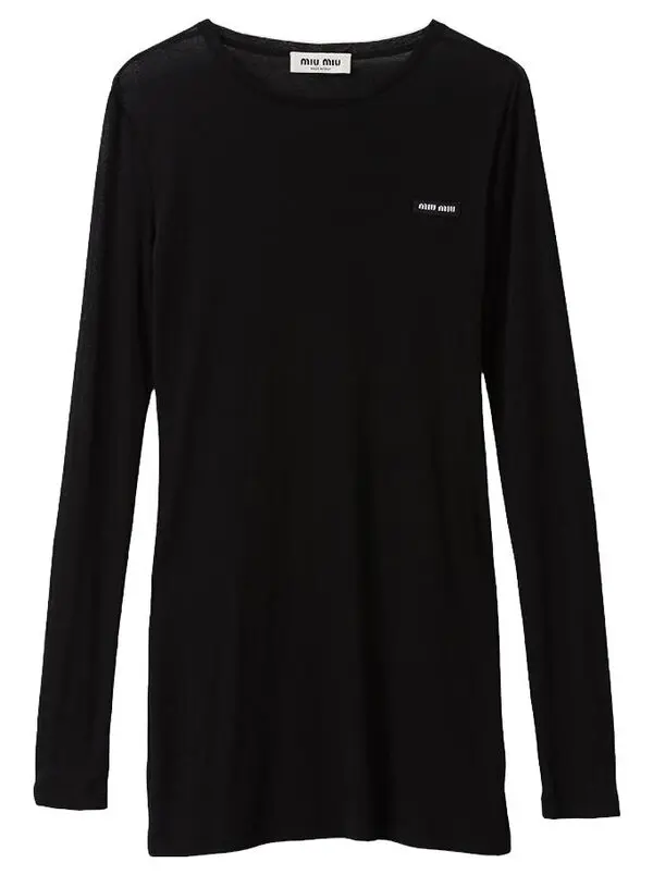 Miu Miu Ribbed Knit Jersey Dress - Black