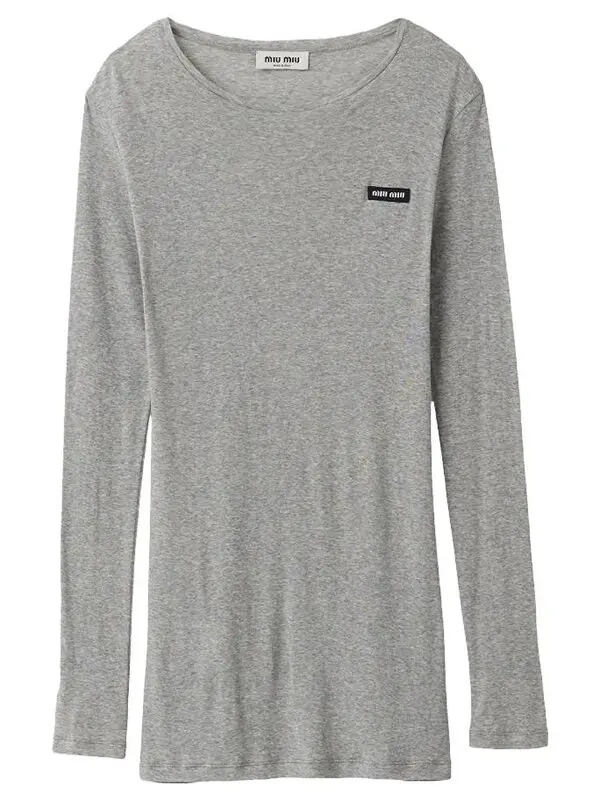Miu Miu Ribbed Knit Jersey Dress - Grey