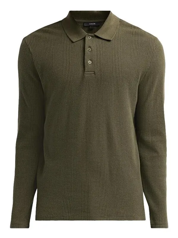 Vince Variegated Textured Long-sleeve Polo Shirt - Night Leaf
