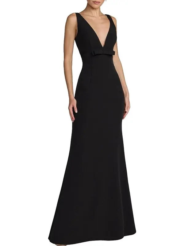 Mac Duggal Bow Crepe Sleeveless Mermaid Gown - Black