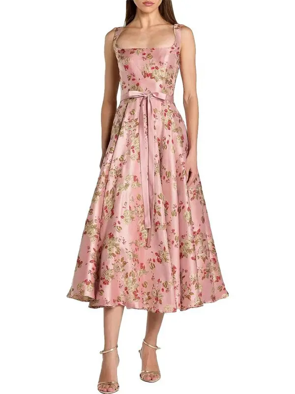 Mac Duggal Floral Brocade A-line Midi-dress - Pink Multi
