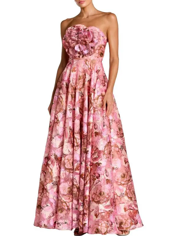 Mac Duggal Floral Organza Strapless Fit-&-flare Gown - Rose Multi