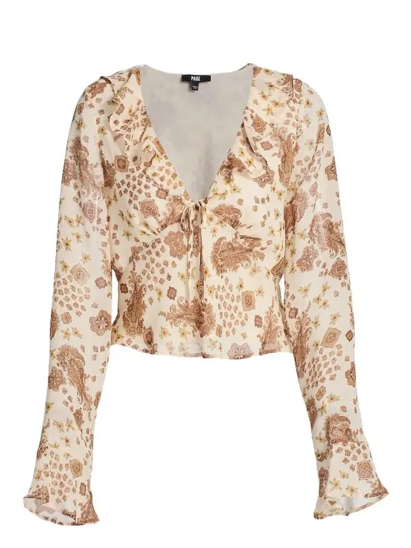 Paige Delamar Paisley Silk Blouse - Ecru Multi