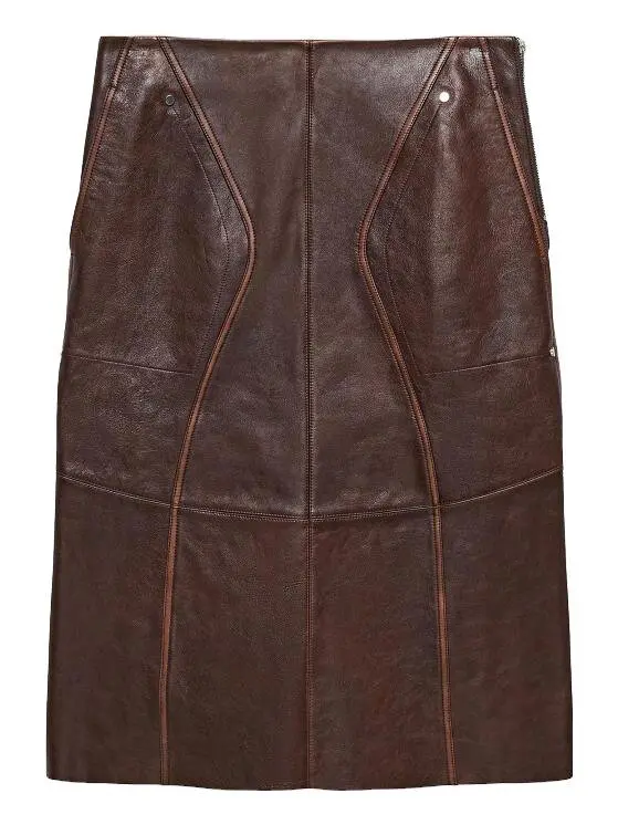 Helmut Lang Leather Skirt - Saddle