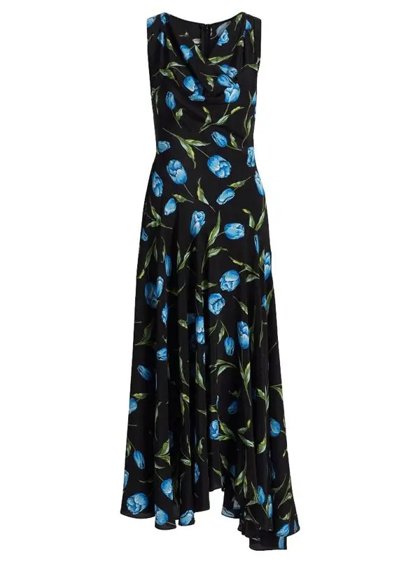 RODARTE Tulip Silk Crepe Asymmetrical Midi-dress - Black