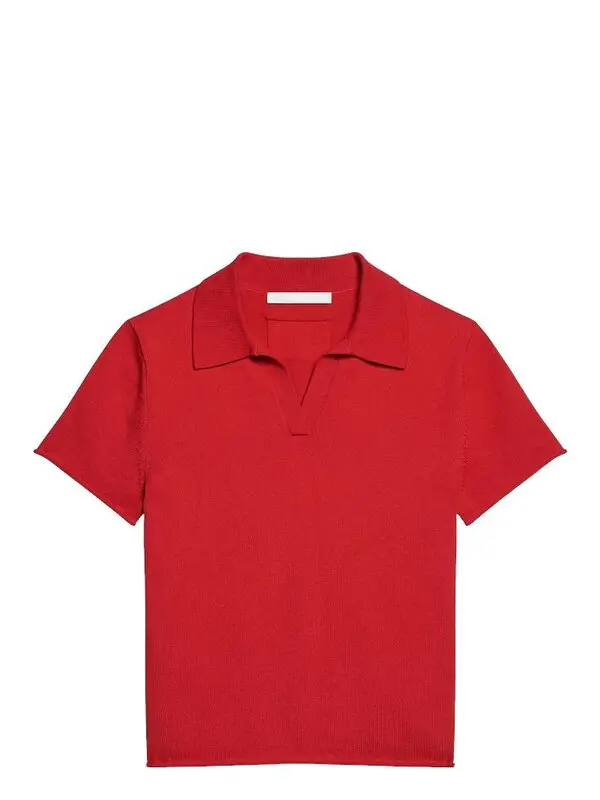 Helmut Lang Cotton Knit Shrunken Polo Sweater - Red