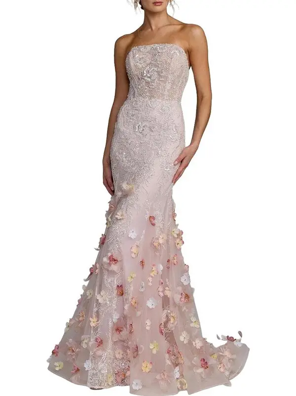Mac Duggal Embellished Strapless Mermaid Gown - Blush Multi