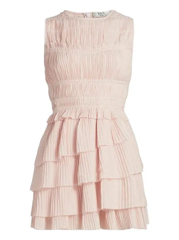 Sea Thalia Pleated Sleeveless Minidress - Blush