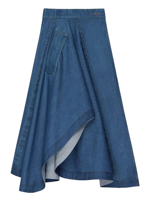 Givenchy Long Asymmetric Skirt In Denim - Medium Blue