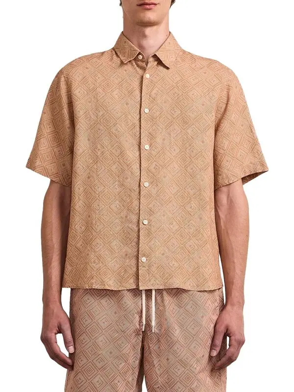 Frescobol Carioca Castro Angra Madeira-print Linen Button-front Shirt - Copper