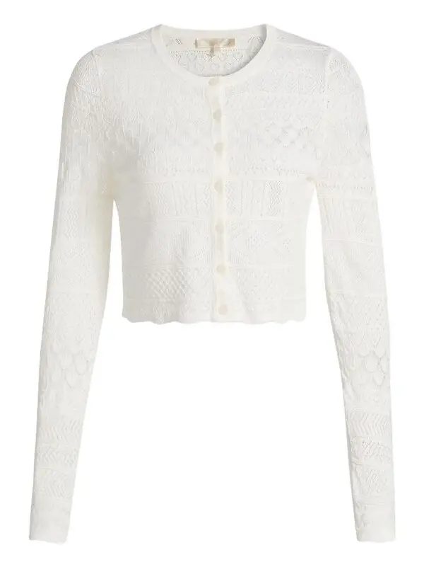 LoveShackFancy Brigette Pointelle Knit Cardigan - Light Chai