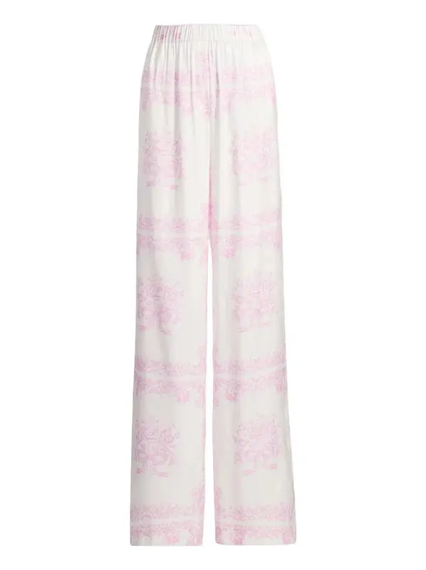 LoveShackFancy Helia Printed Wide-leg Pants - Ivory Heirloom