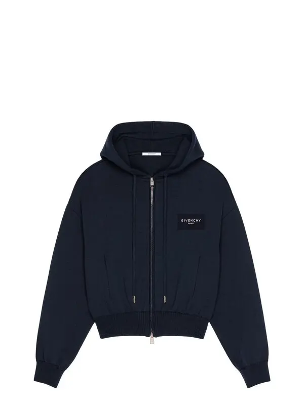 Givenchy Zipped Hoodie In Wool And Cotton With Paris - Navy