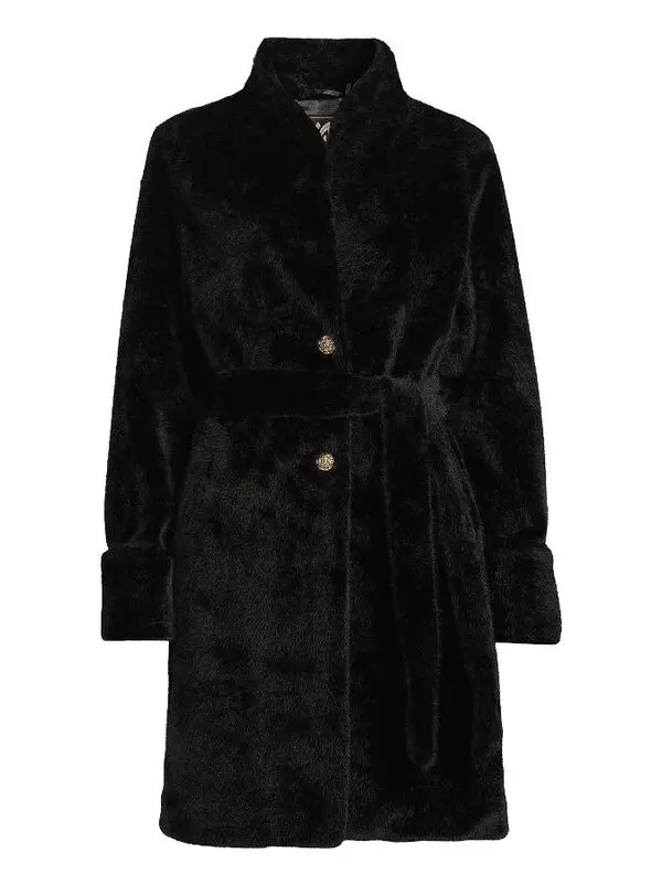 MILLY Faux Mink Wrap Coat - Black