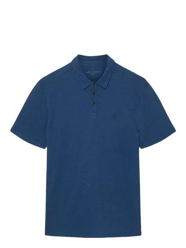 John Varvatos Star U. S.a. Victor Peace Sign Slub-cotton Short-sleeve Polo Shirt - Cobalt
